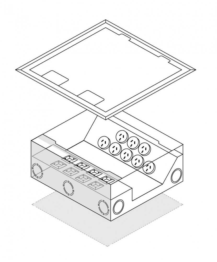 FFOB-149/2P3D Floor Box 1x Standard GPO & 3x Data